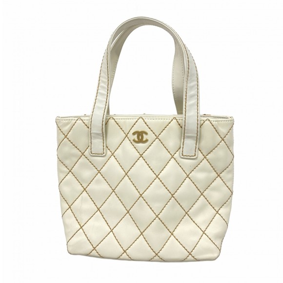 CHANEL | Bags | Chanel Bag White Stitch Tote Wild Leather | Poshmark